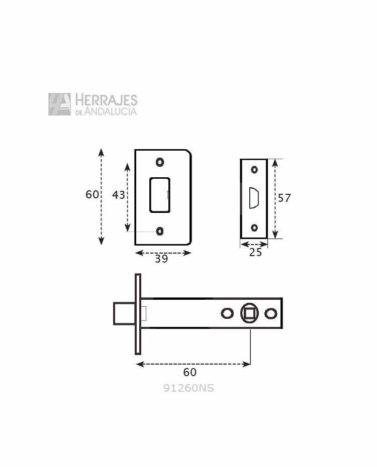Picaporte tubular canto cuadrado níquel satinado-Herrajes de Andalucía